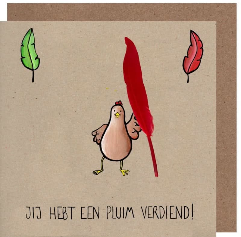 jij verdient een pluim, geslaagd, kip, pluim, wenskaart – Sidedishshop